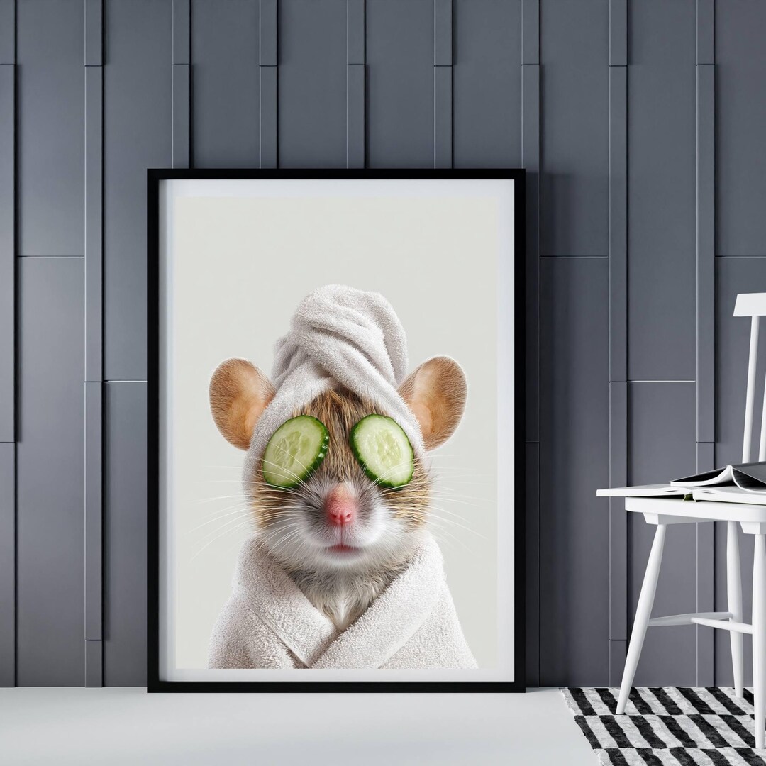 Whimsical Mouse Spa Day Poster, Quirky AI Animal Art in Bathrobe, Funny ...