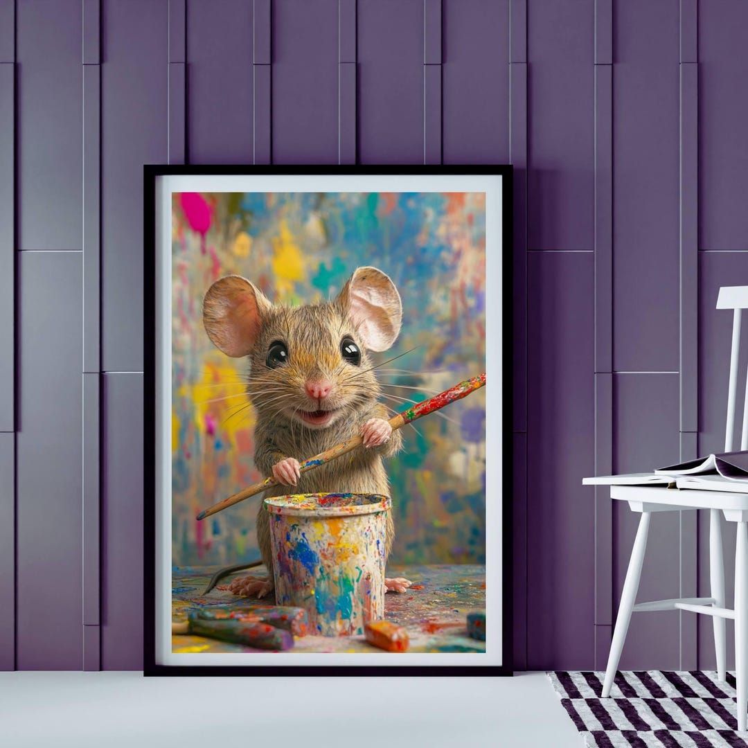 Messy Mouse Oil Painting Artist– Whimsical Animal Art Print – Funny ...
