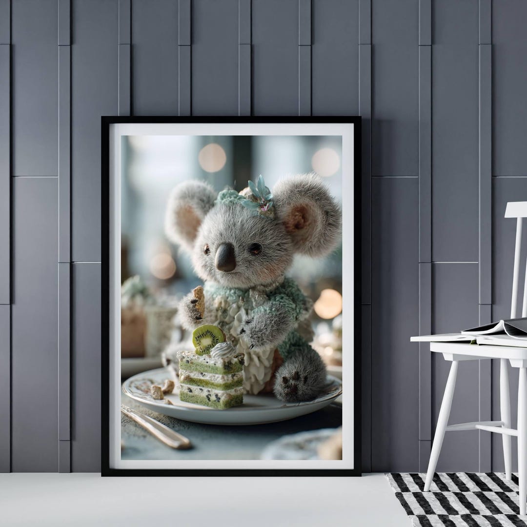 Kiwi Cake Koala AI Art Print – Whimsical Koala With Dessert – Cute ...