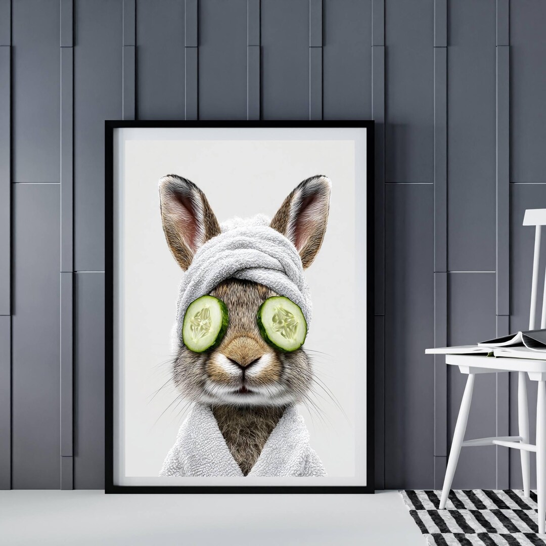 Whimsical Rabbit Spa Day Poster, Quirky AI Animal Art in Bathrobe ...