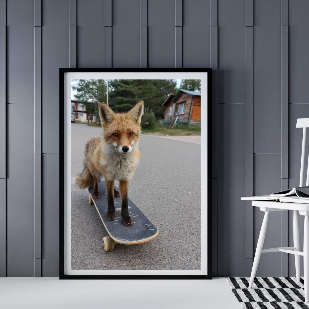 Funny Skateboarding Fox Poster, Printable Gift for Animal Lovers ...