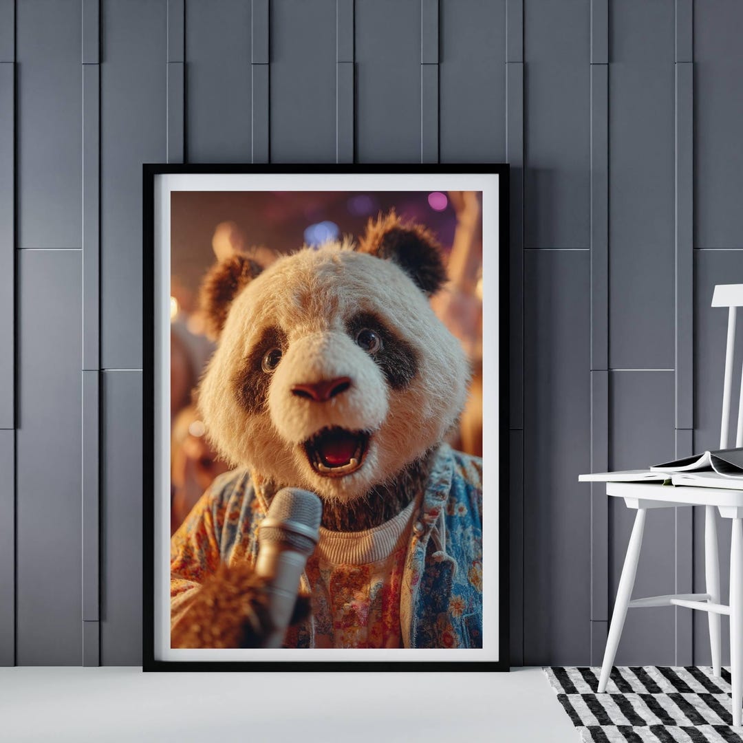 Disco Diva Panda Karaoke Poster - Retro 70s Music Wall Art, Trendy Pet ...