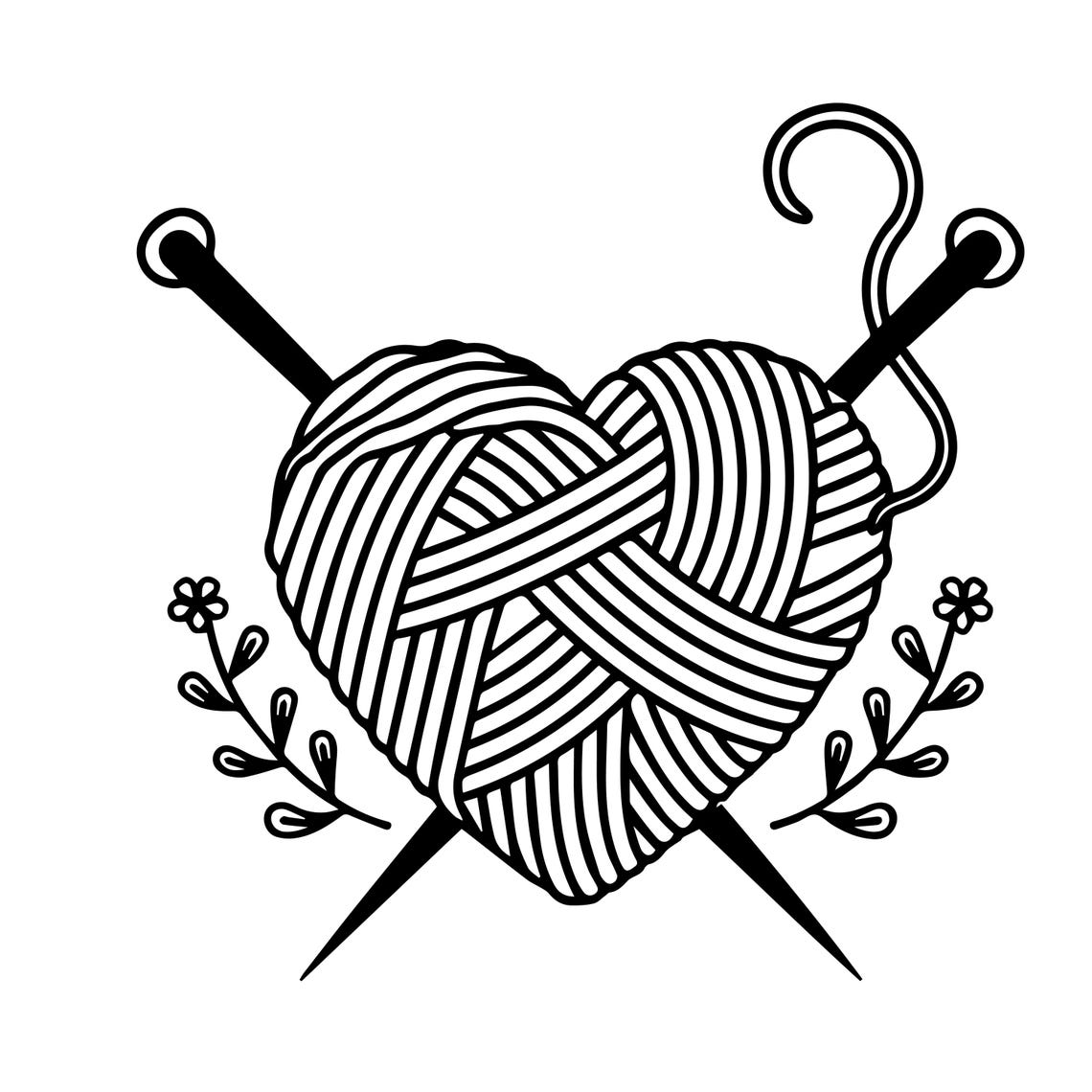 Crochet Yarn Wool Love Heart Silhouette Clipart Digital Cut File Design ...