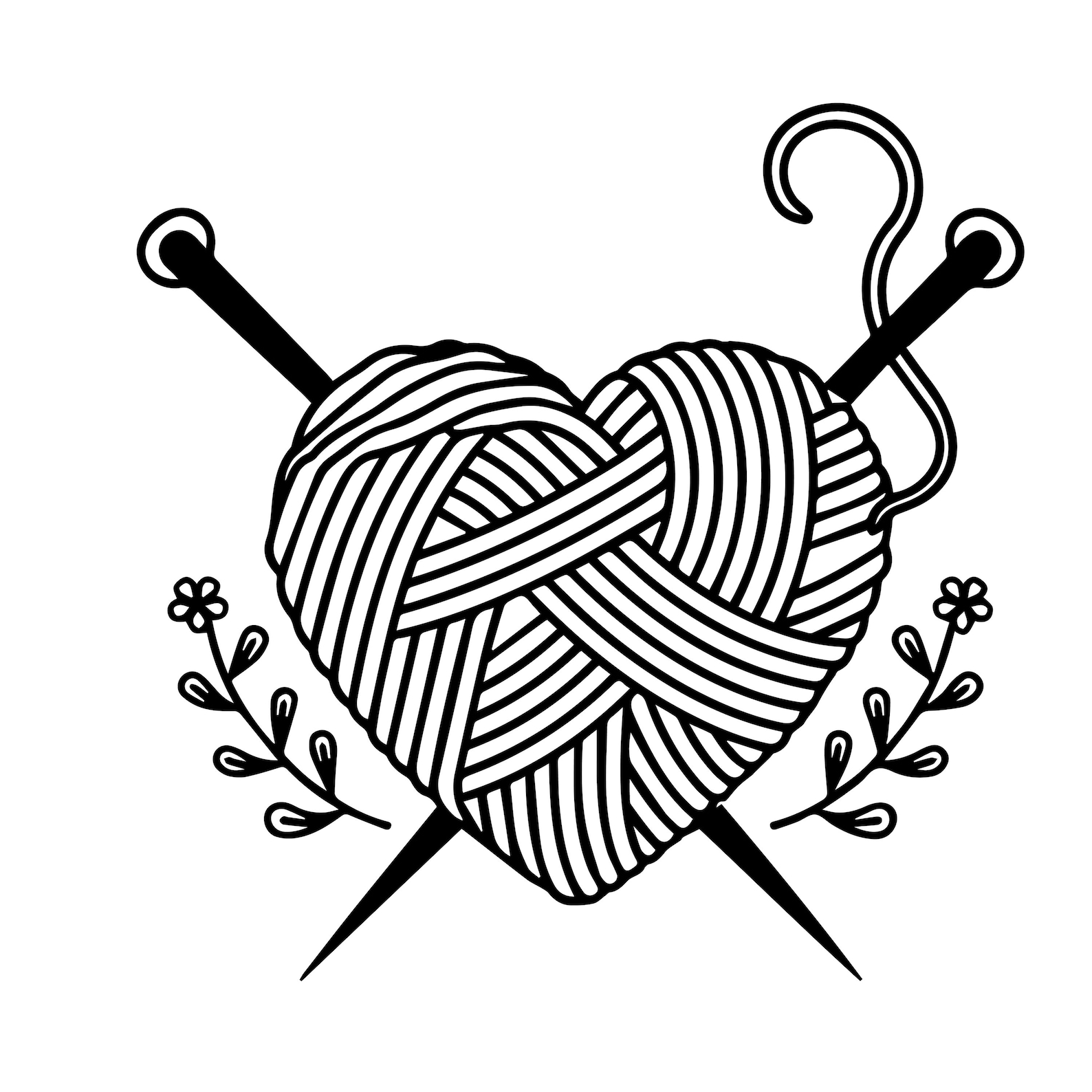 Crochet Yarn Wool Love Heart Silhouette Clipart Digital Cut File Design ...