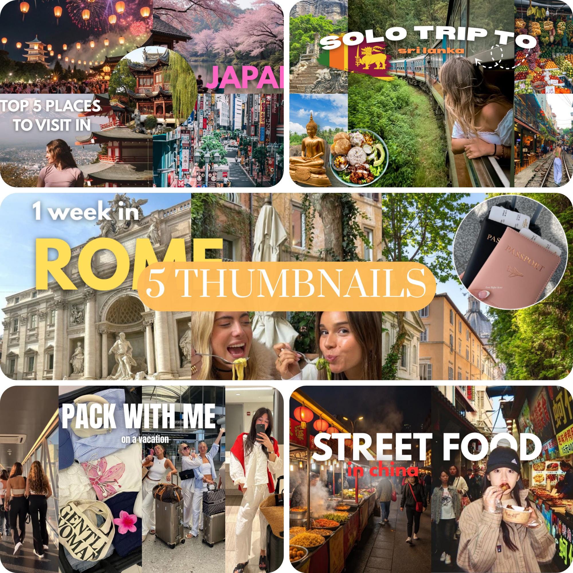 5 Youtube Thumbnail Templates for Travel Vlogs - Etsy
