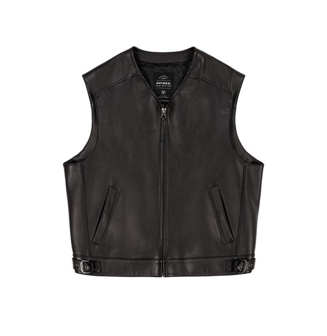Avirex RIDER Leather Vest Black Handmade – Men's Vintage Motorcycle ...