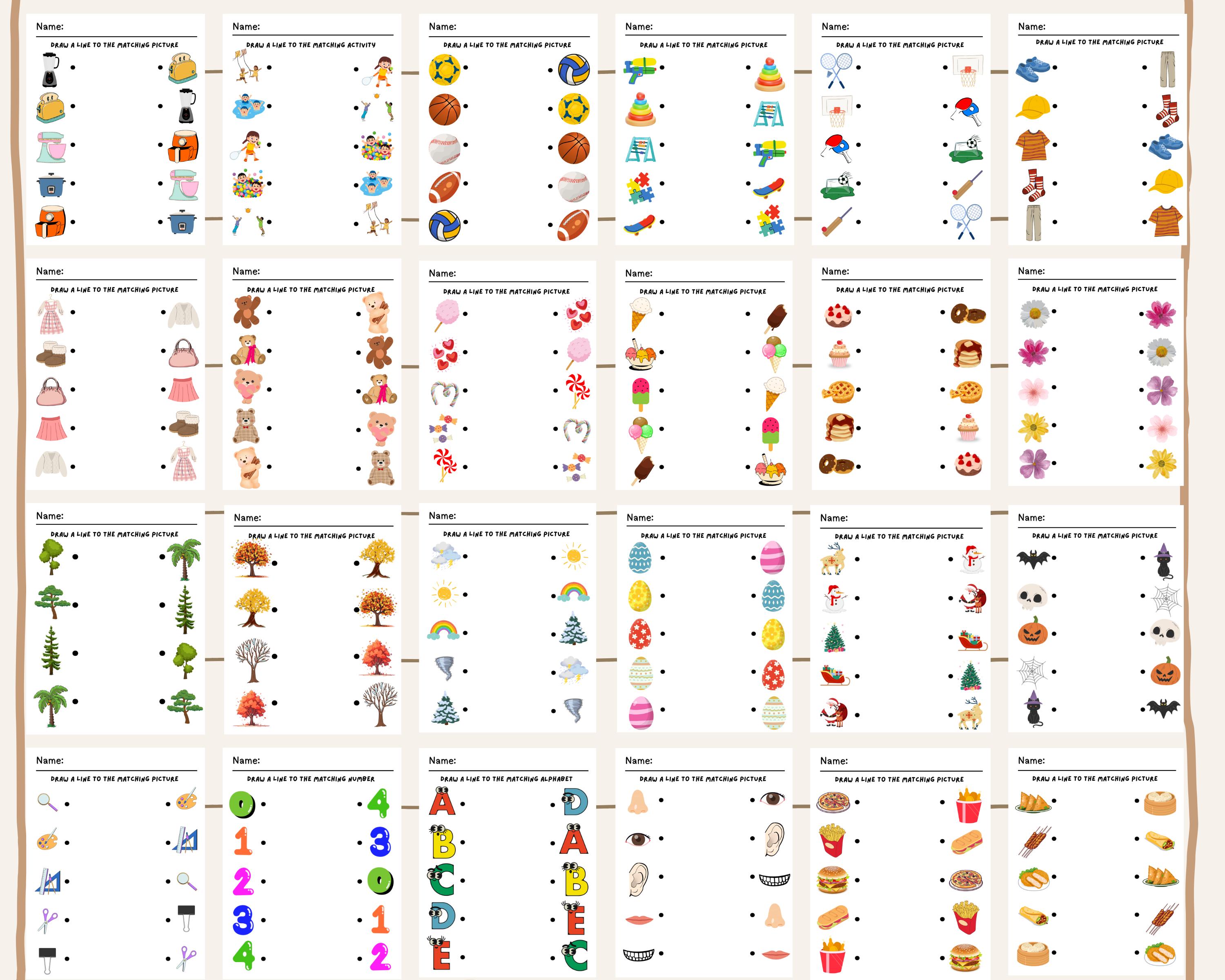 100 Matching Worksheets, Busy Book Printable, Match up Book, Match up ...