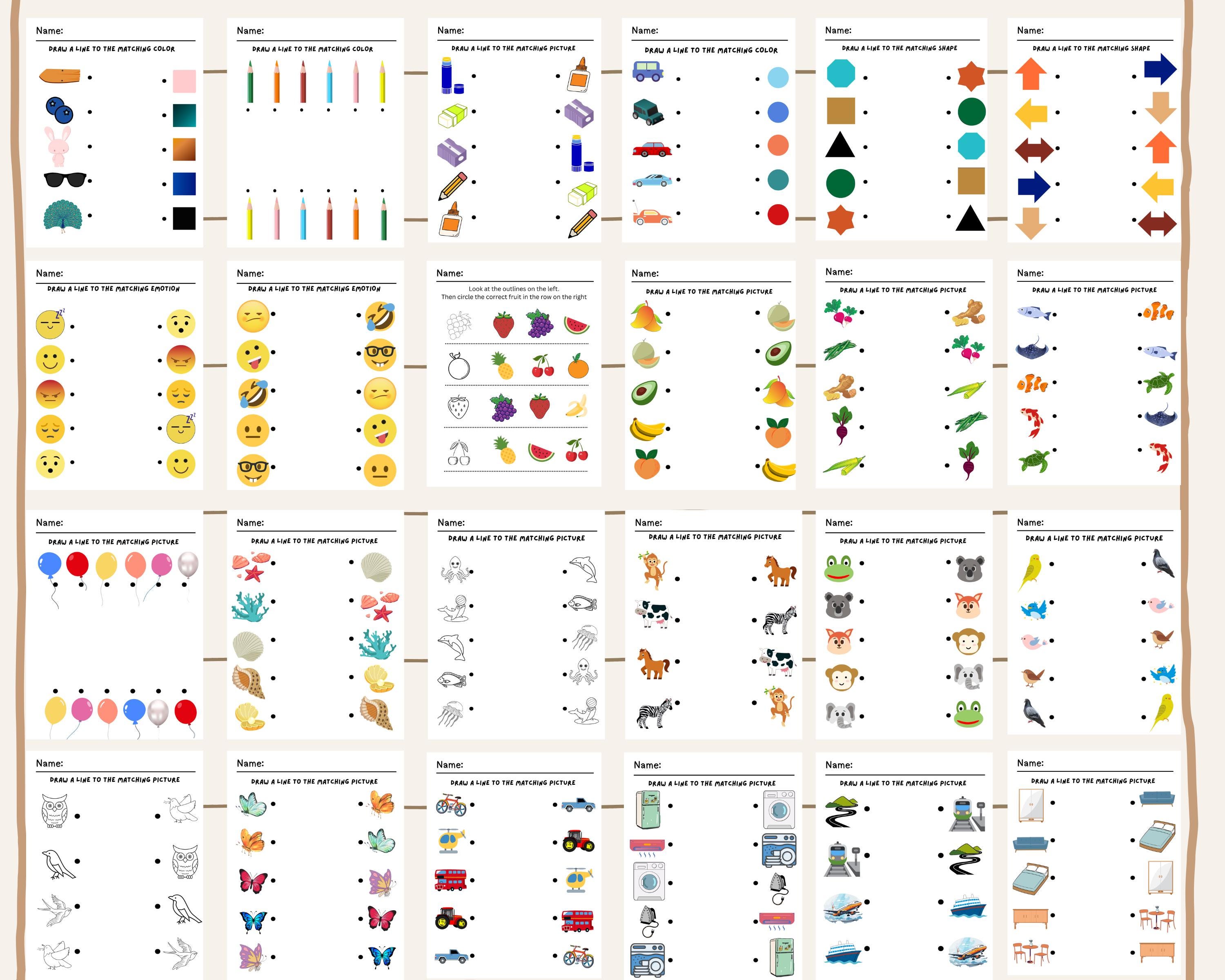 100 Matching Worksheets, Busy Book Printable, Match up Book, Match up ...