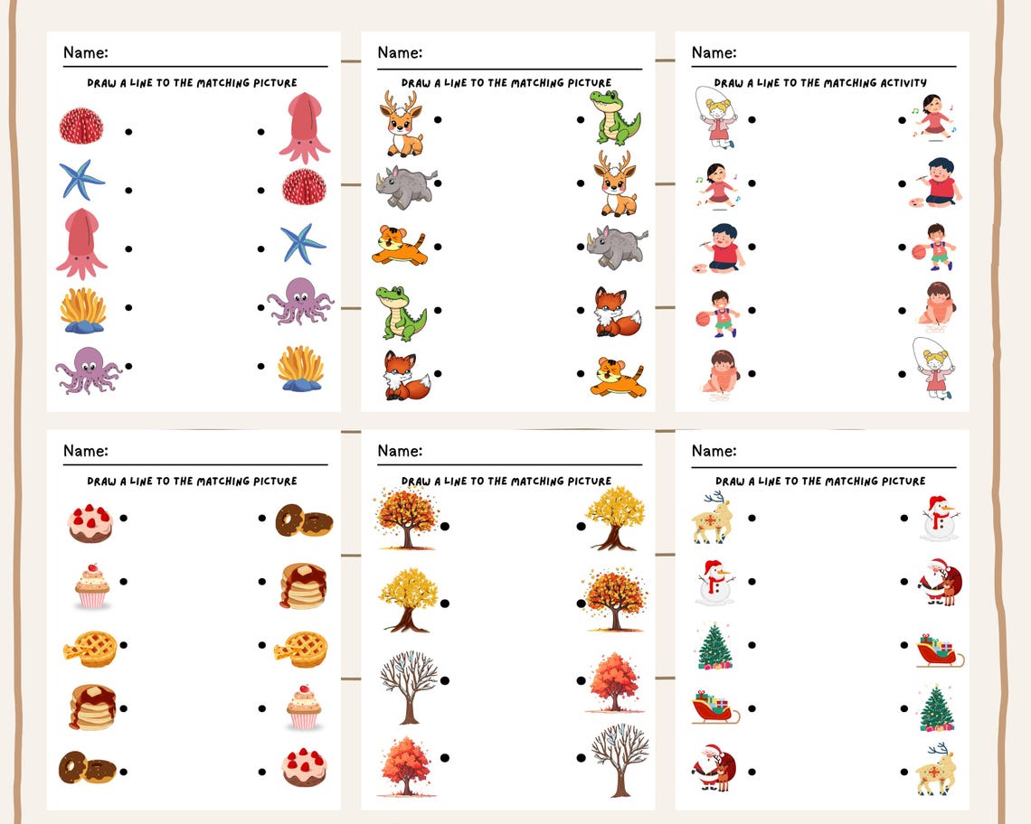 100 Matching Worksheets, Busy Book Printable, Match up Book, Match up ...