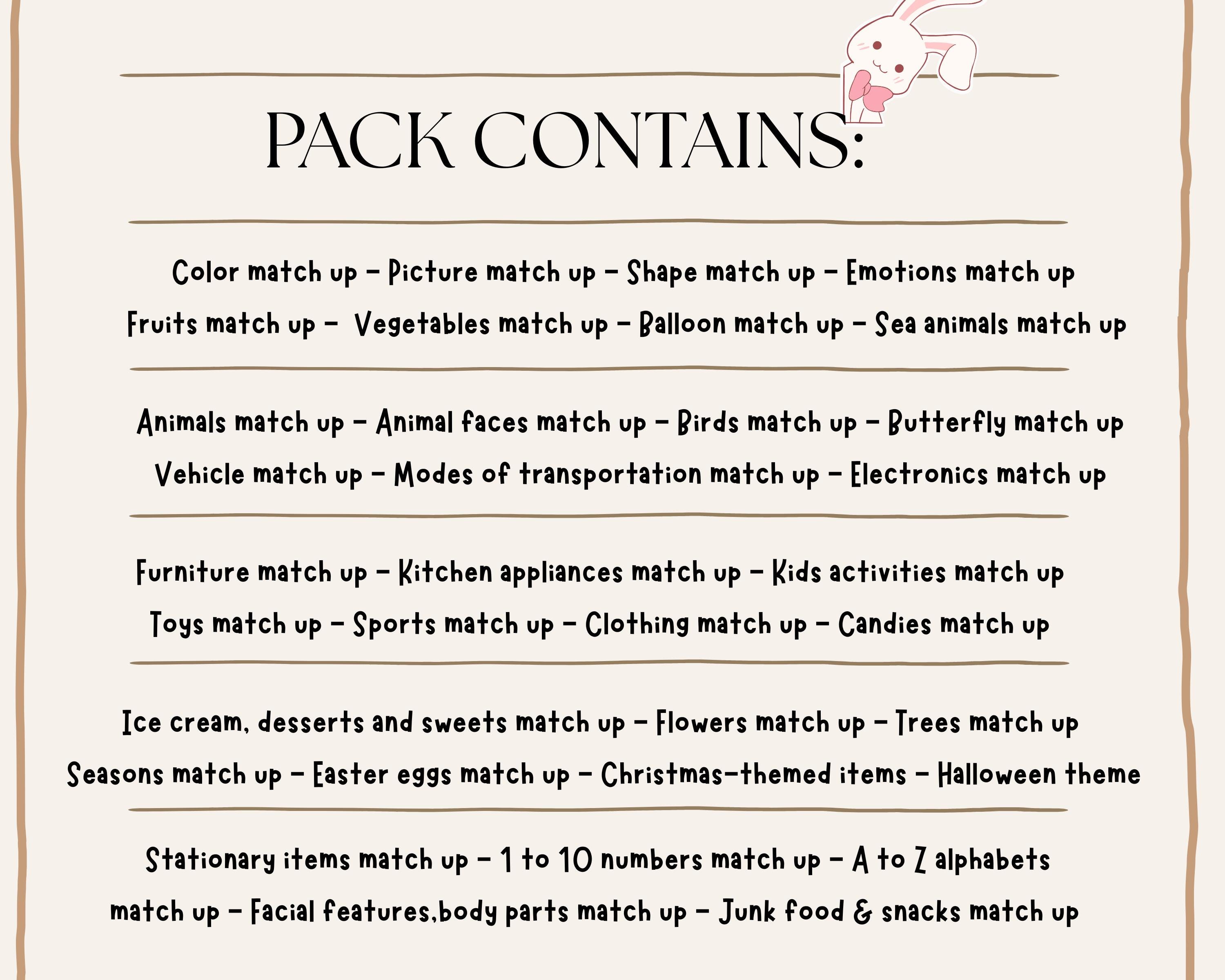 100 Matching Worksheets, Busy Book Printable, Match up Book, Match up ...