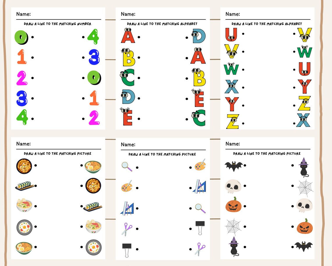 100 Matching Worksheets, Busy Book Printable, Match up Book, Match up ...