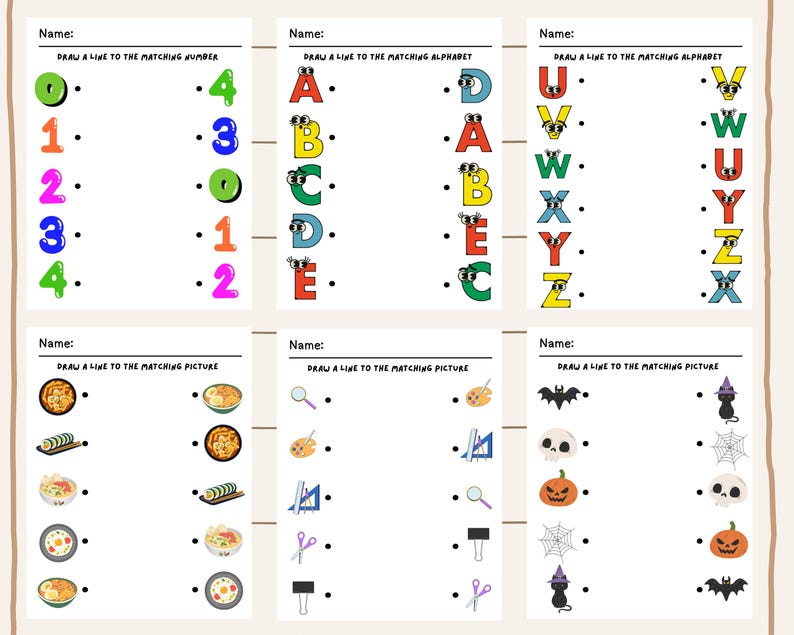 100 Matching Worksheets, Busy Book Printable, Match up Book, Match up ...