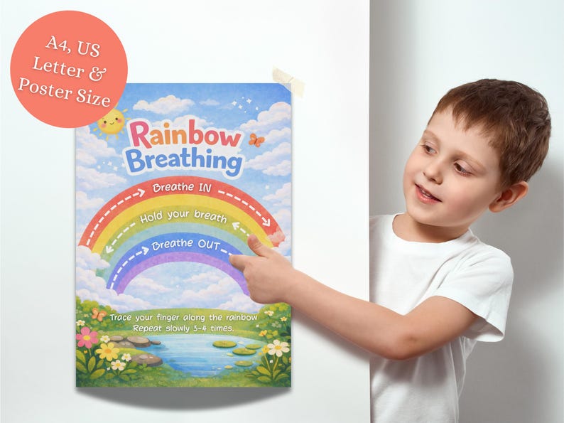 Rainbow Breathing Chart for Kids | Grounding Calm Down Strategies Poster | Home Classroom School ...