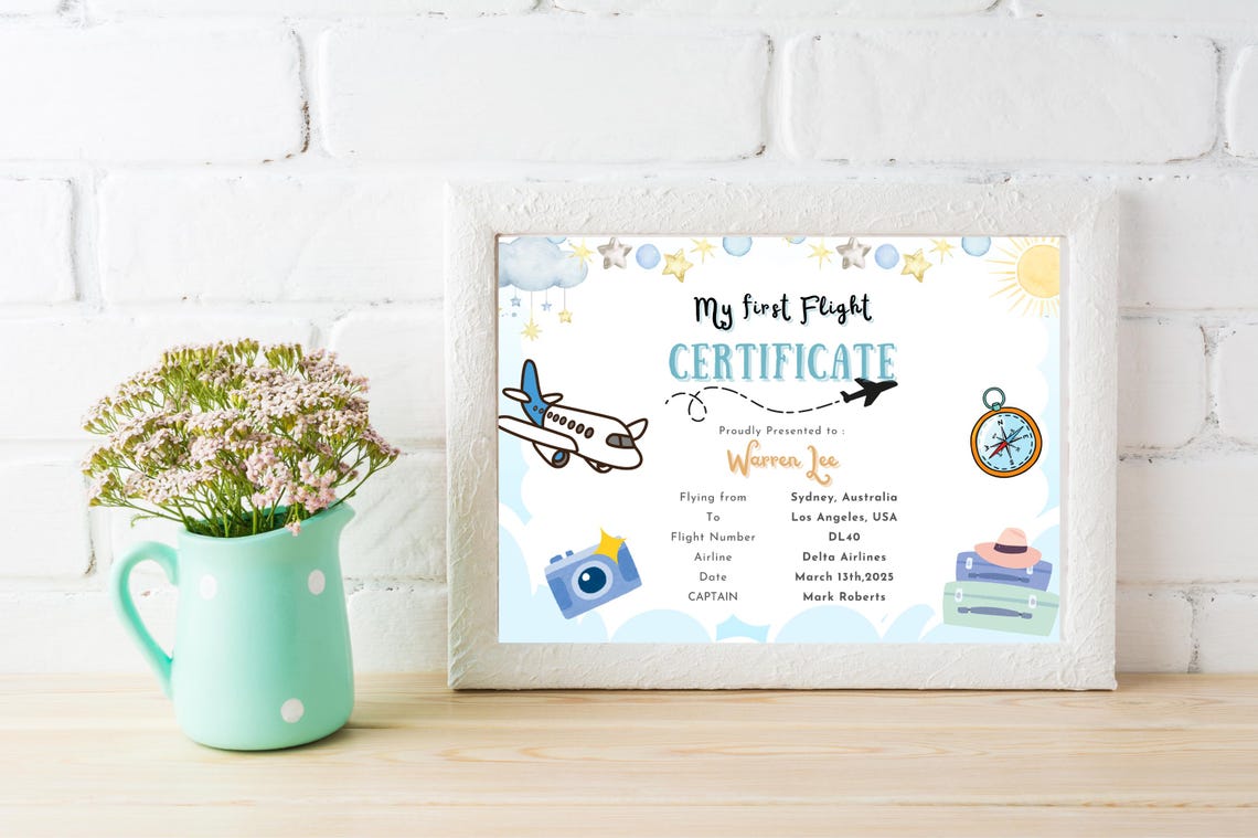 My First Flight Certificate | Editable First Plane Ride for Kids ...