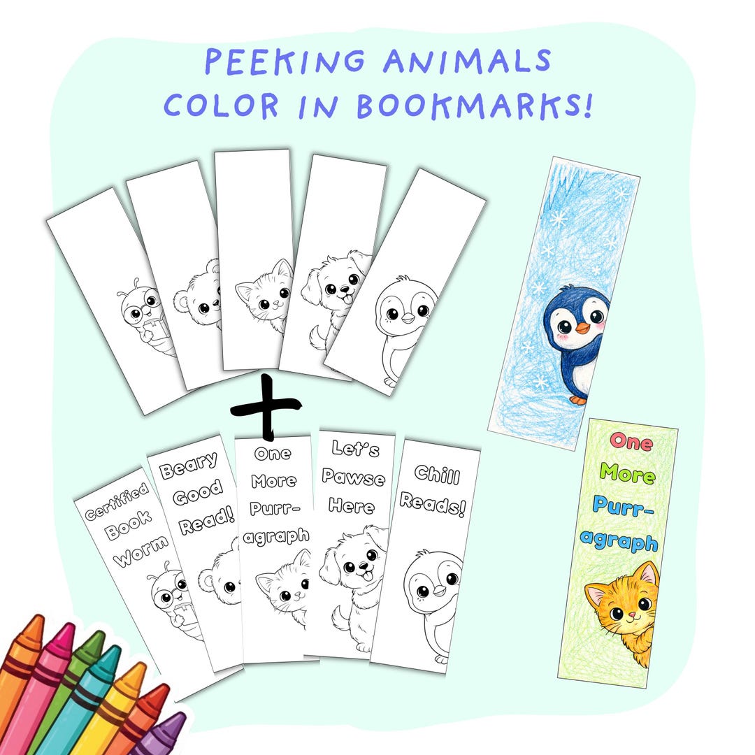 Peeking Animals Color in Bookmark Set | Cute, Quirky Animal Faces ...