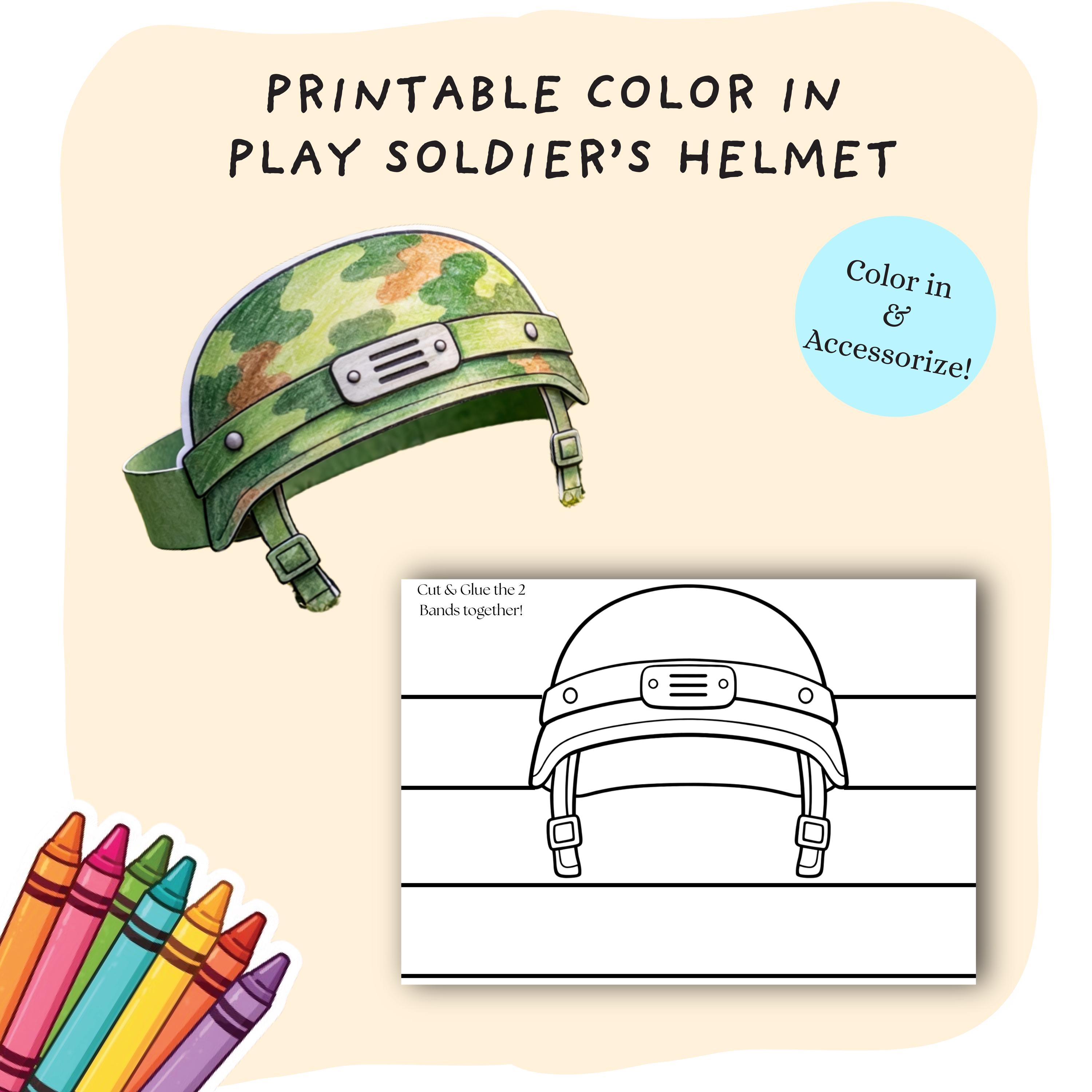 Soldier Helmet Coloring Printable Craft | Kids Cut Paste Crown | DIY ...