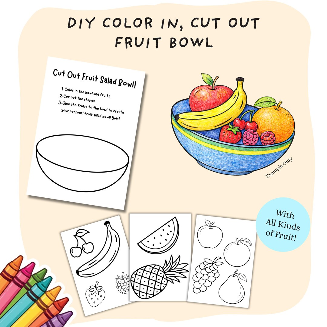 DIY Fruit Bowl Coloring Cut Out Activity | Kids Cut & Paste Craft ...