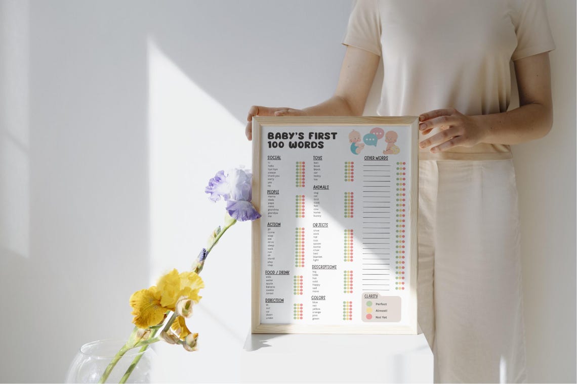 Baby's First 100 Words Checklist | Baby Talk Chart | Favorite Words ...