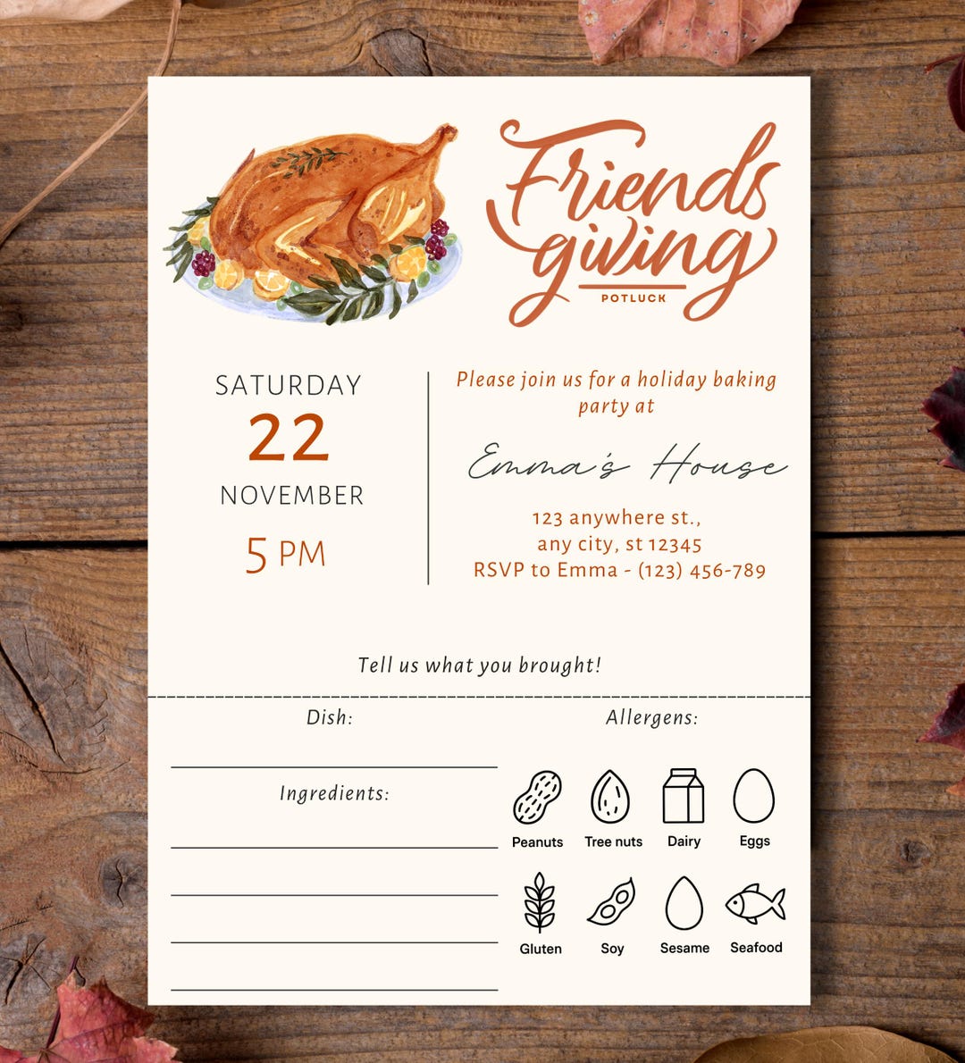 Friendsgiving Potluck Dinner Invitation With Interactive Food Label ...