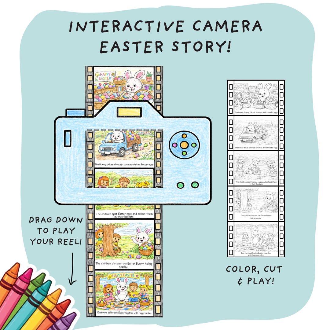 Interactive Easter Story Cut Out Camera Film Reel Coloring Craft | Kids ...