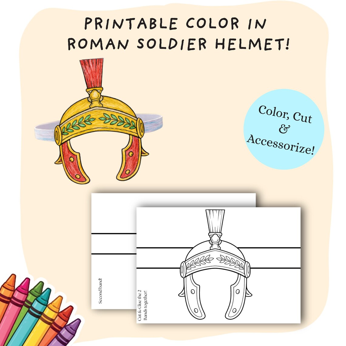 Roman Soldier Helmet Coloring Cut Out Craft | Kids Play Pretend Crowns ...