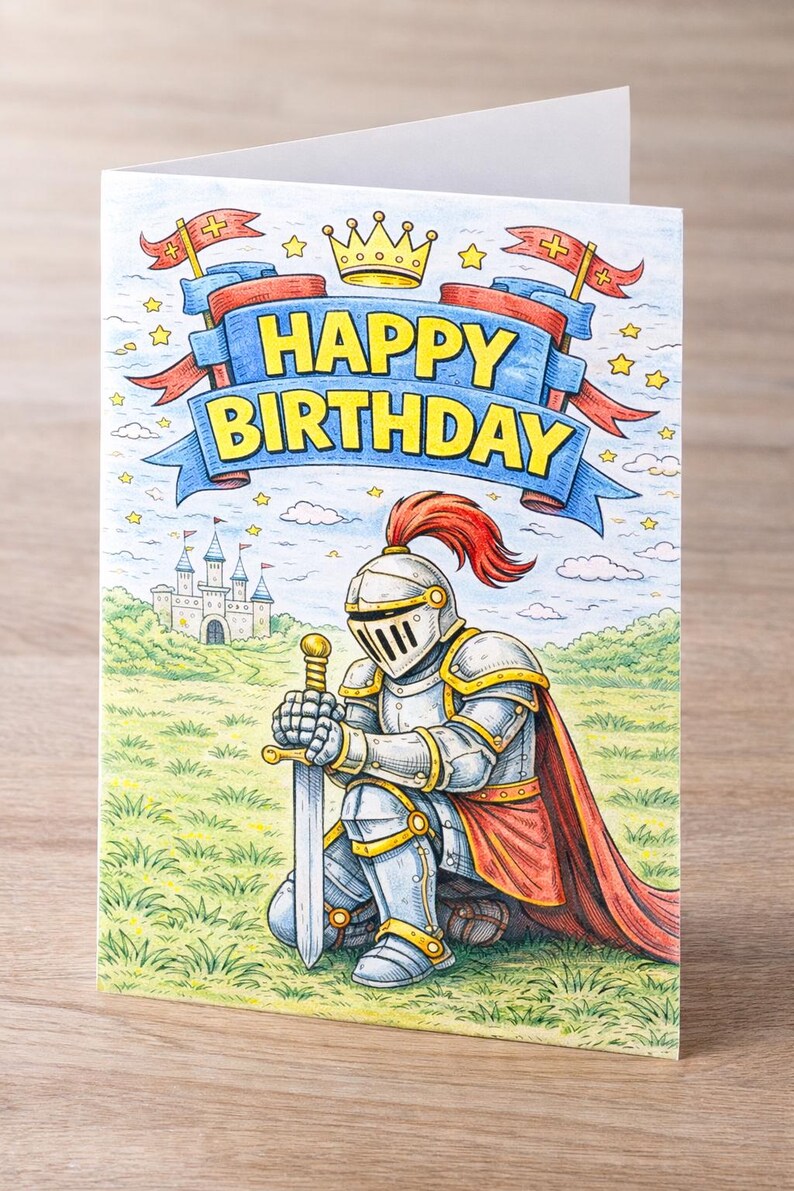 Happy Birthday Knight Card Coloring Set | 6 Knights Themed Foldable ...