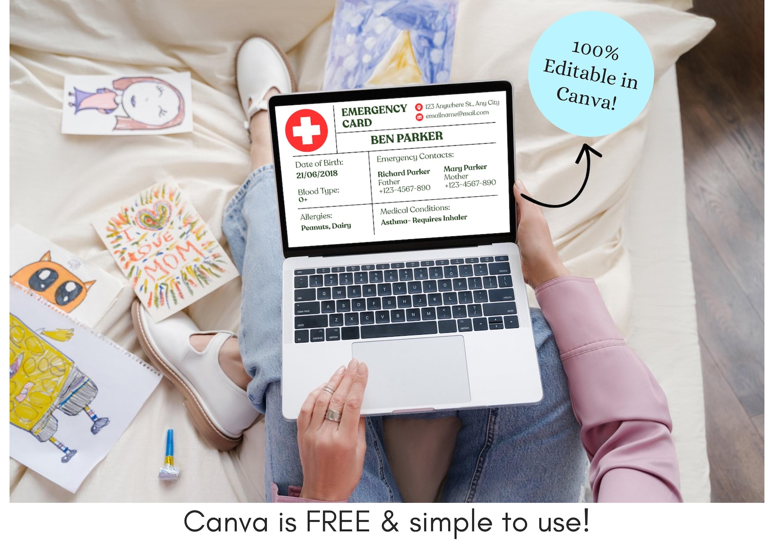 Emergency Contact Card | for Kids Adults | Emergency ID, Medical ...