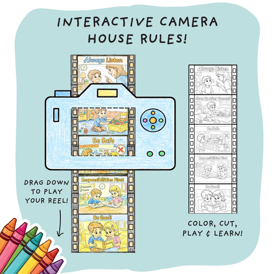 Interactive House Rules Cut Out Camera Film Reel Craft | 5x Kids House ...