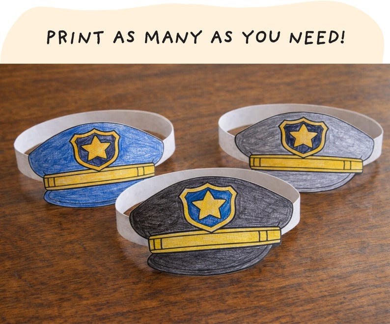 Police Hat Coloring Cut Out Craft | Kids Cut & Paste Craft Crown ...