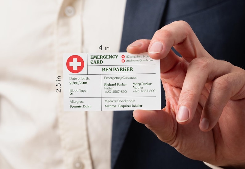 Emergency Contact Card | for Kids Adults | Emergency ID, Medical ...