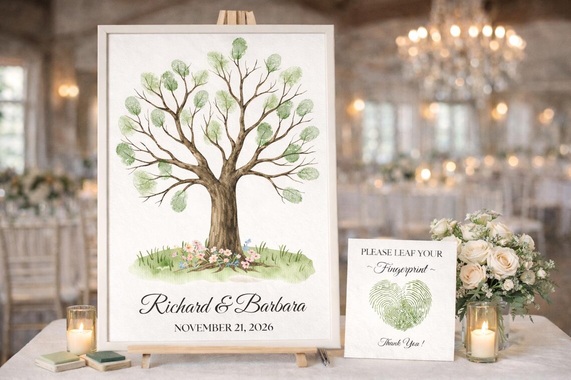 Wedding Fingerprint Tree Guest Book | Instant Printable Sign in Wedding ...