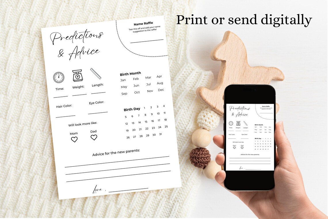 Baby Shower Predictions & Advice Game Sheet | Name Raffle Baby ...
