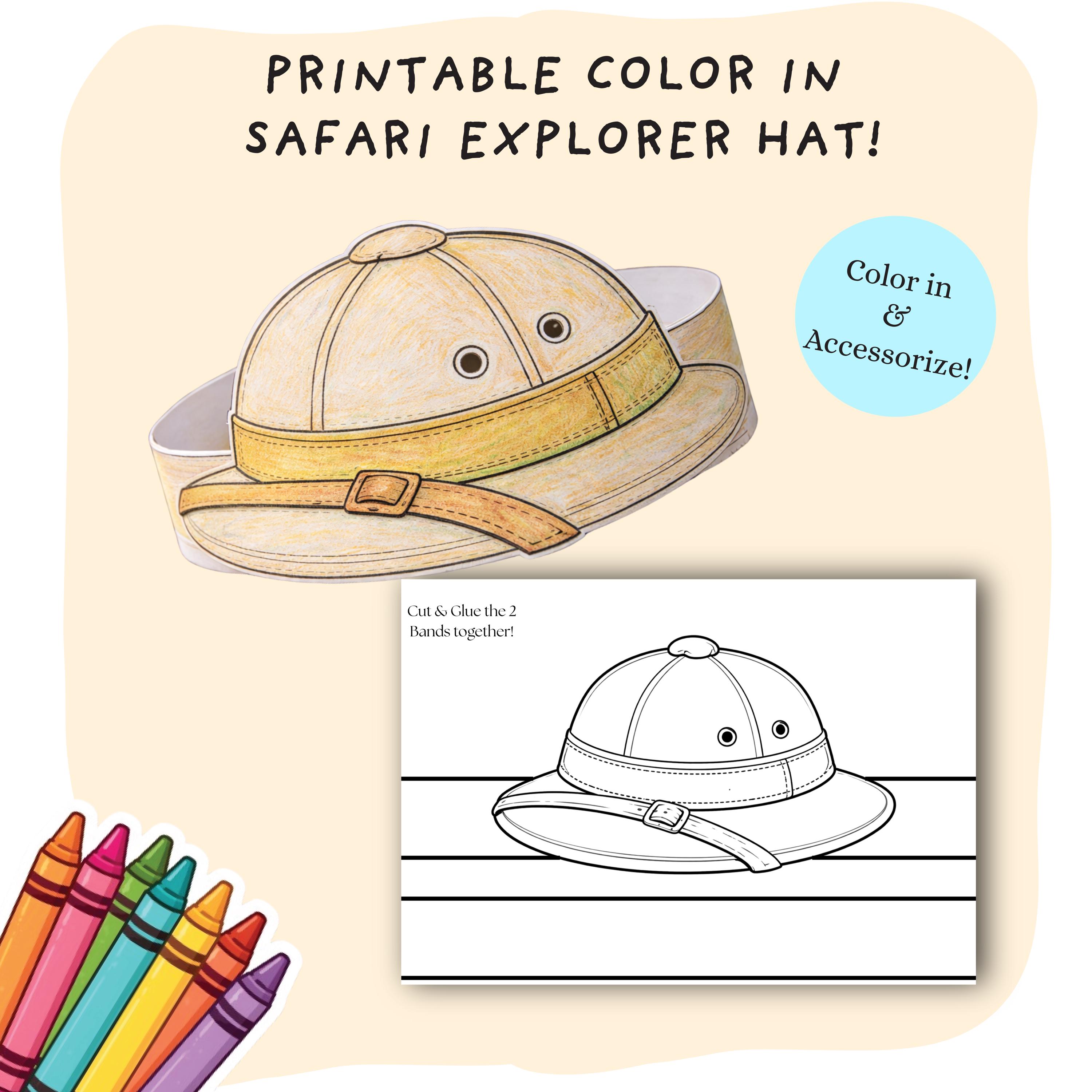 Safari Explorer Hat Coloring Cut Out Craft | Kids Play Pretend Crowns ...