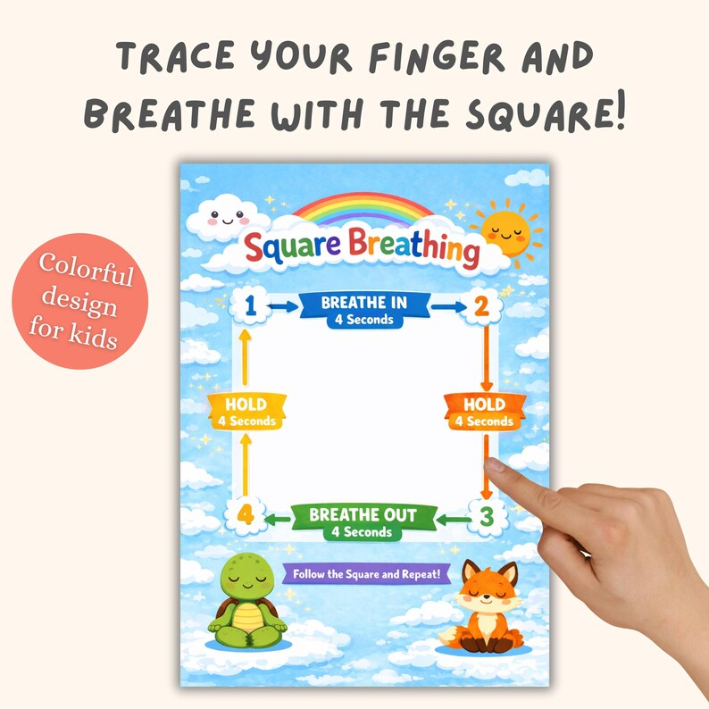 Square Breathing Chart for Kids | Grounding Calm Down Strategies Poster ...