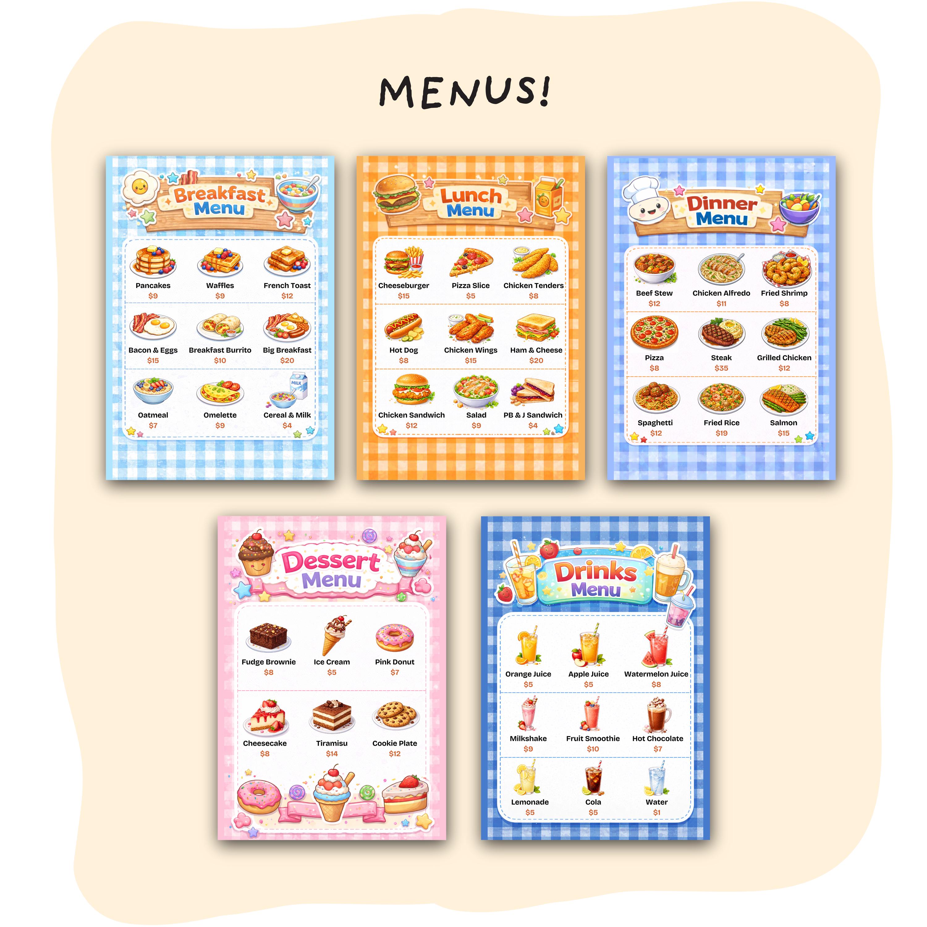 Play Restaurant Set for Kids | Pretend Food Menu, Order Form, Check ...