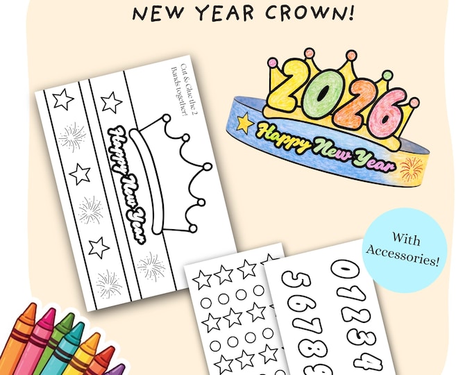 2026 Crown Craft for Kids | Printable New Year Headband | Color & Black ...
