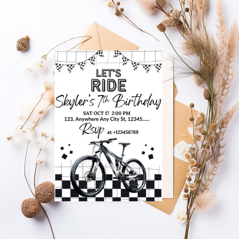 Let's Ride Blue Birthday Invitation, Editable Template, Balance Bike ...