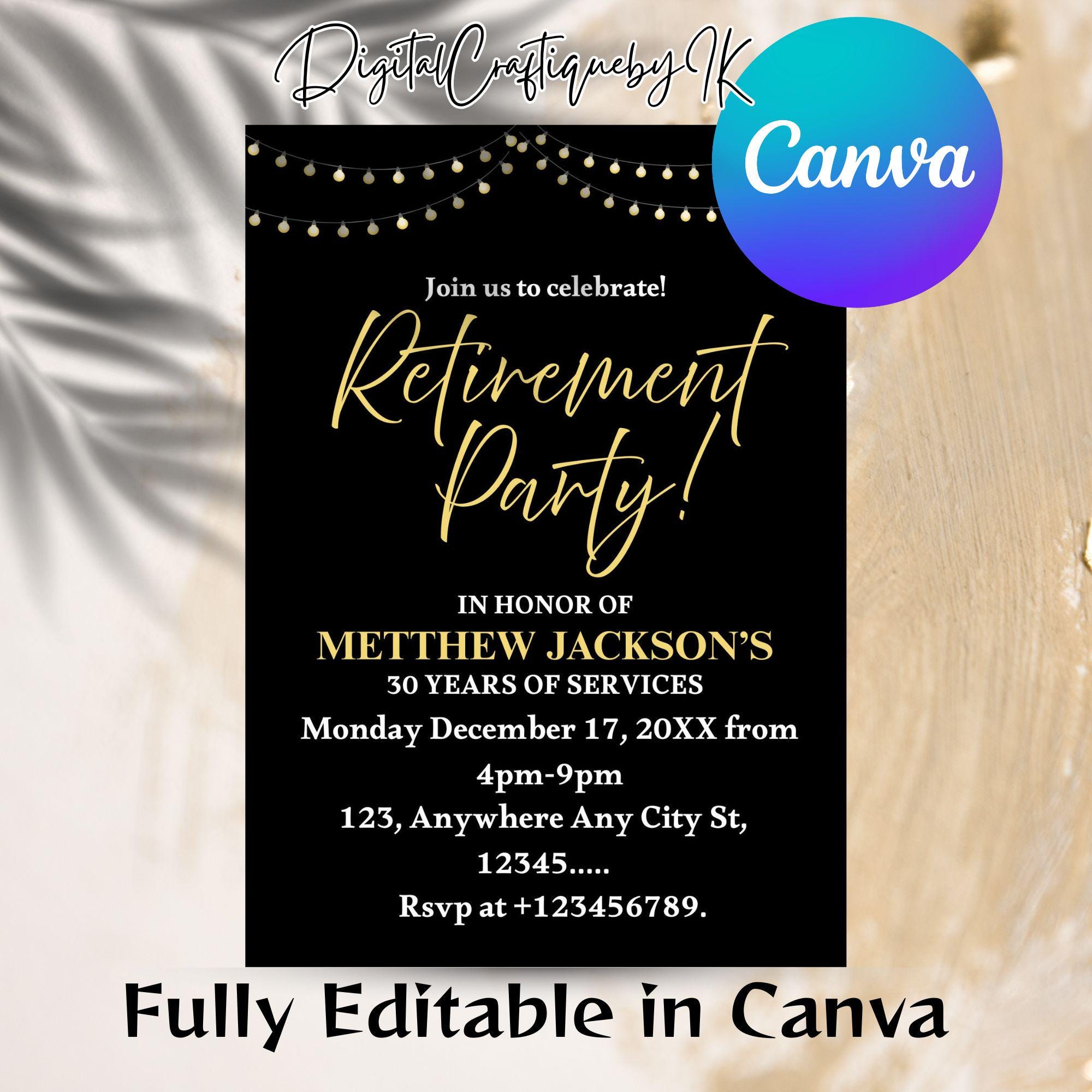 Retirement Party Invitation - Elegant Blue White Black + Silver ...