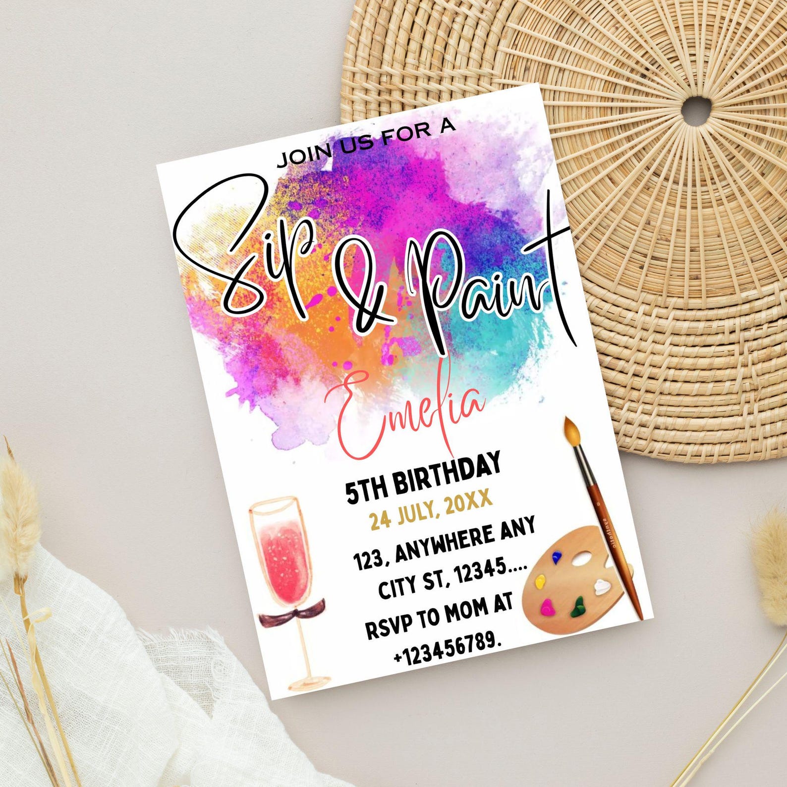 Sip and Paint Party Invitation,editable Paint & Sip Party Invite,wine ...