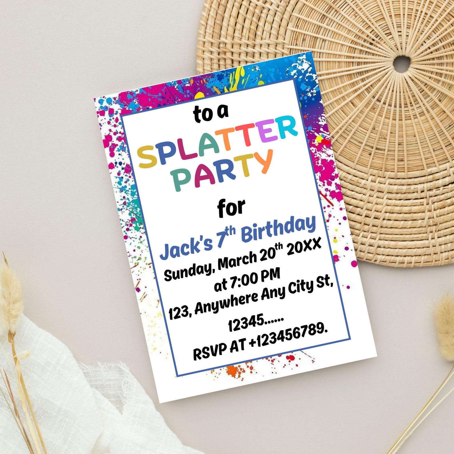 Splatter Paint Party Invitation, Paint Birthday Party, Canva 5x7 ...