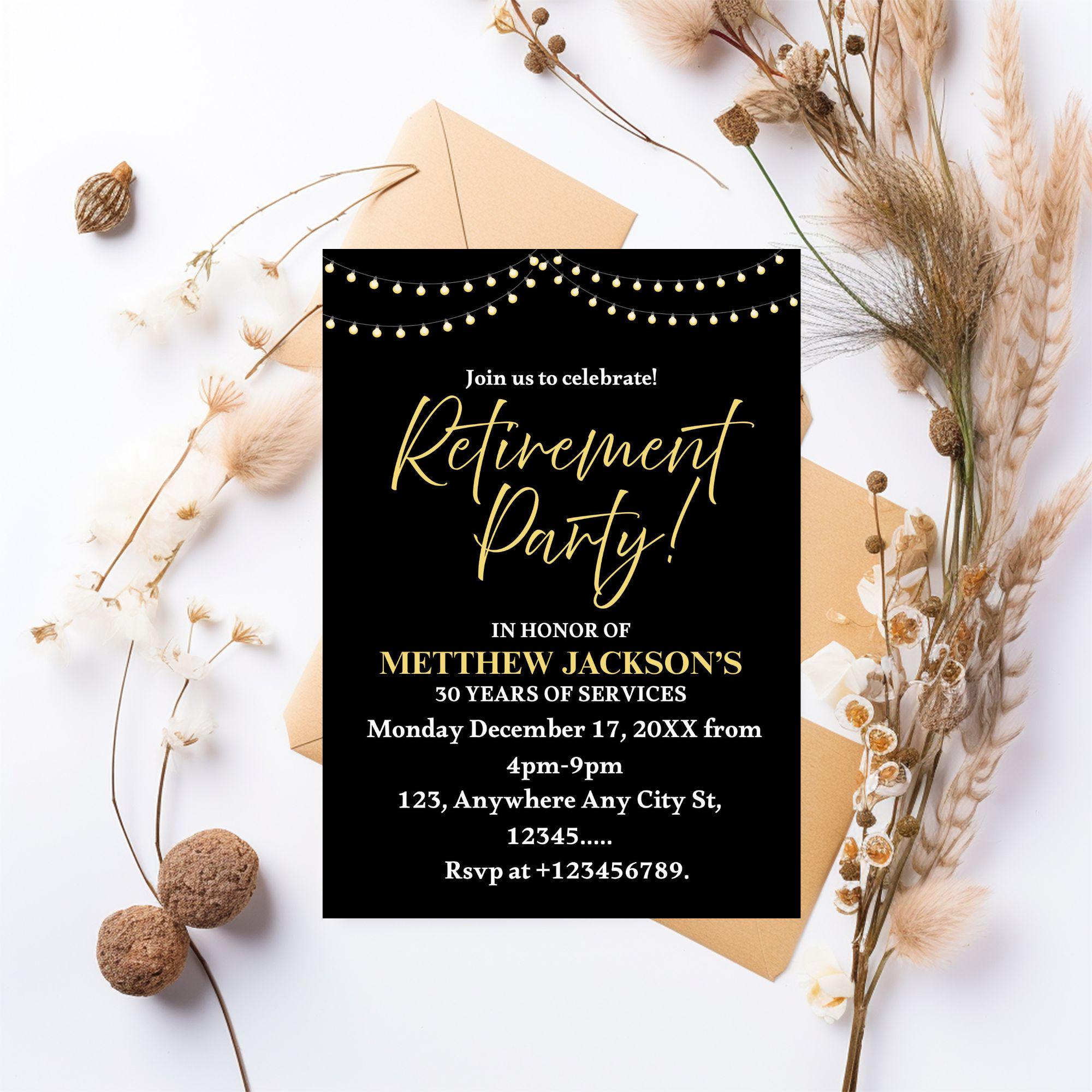 Retirement Party Invitation - Elegant Blue White Black + Silver ...