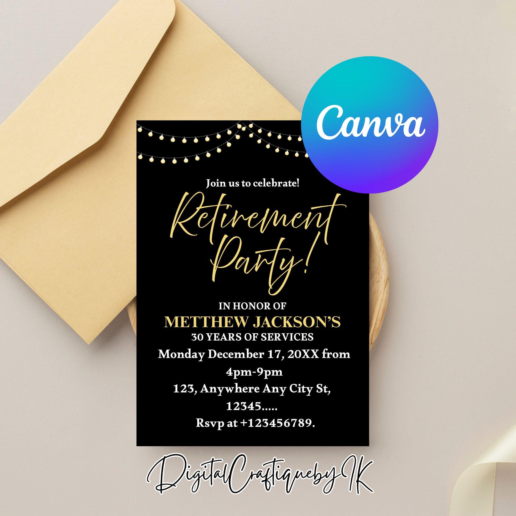 Retirement Party Invitation - Elegant Blue White Black + Silver ...