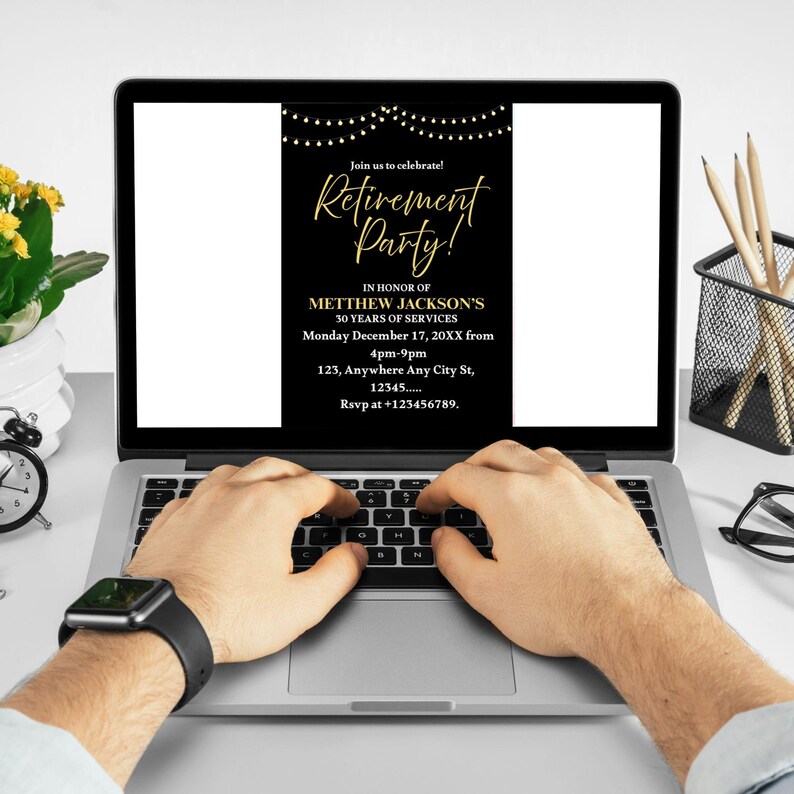 Retirement Party Invitation - Elegant Blue White Black + Silver ...