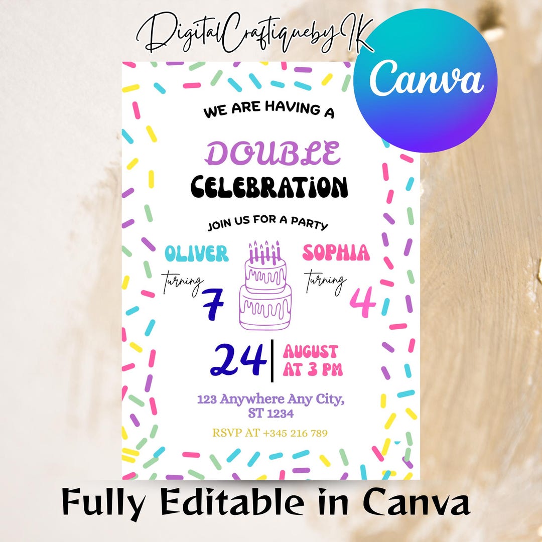 Editable Double Birthday Invitation, Colorful Confetti Birthday ...