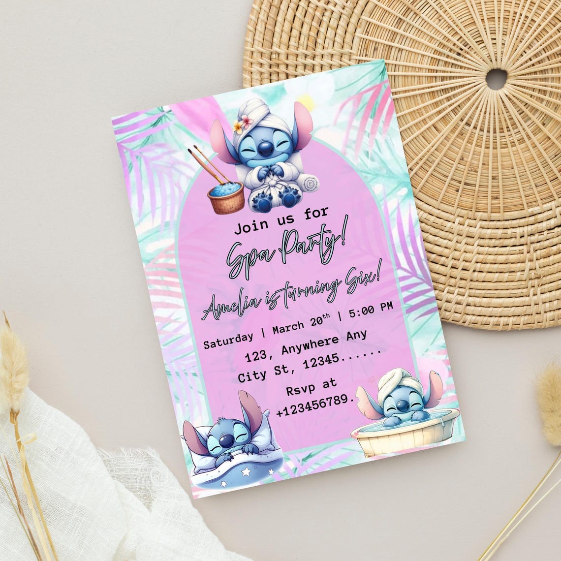 Personalized Stitch Spa Party Invitation, Stitch Birthday Spa Party ...