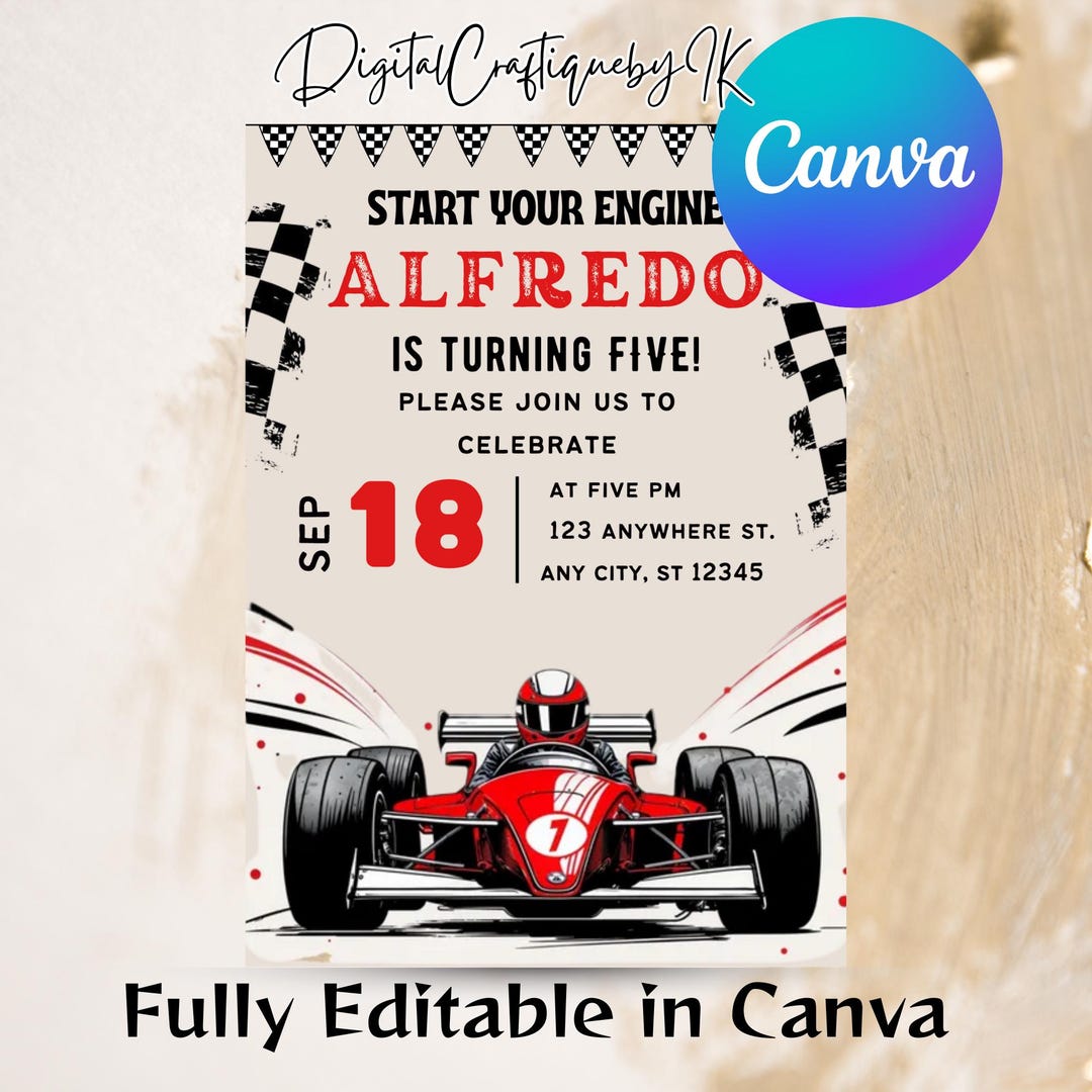 Editable Race Car Birthday Invitation, Racecar Party, Racing Party ...