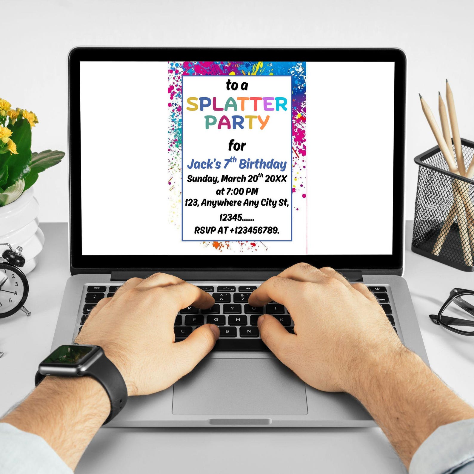 Splatter Paint Party Invitation, Paint Birthday Party, Canva 5x7 ...