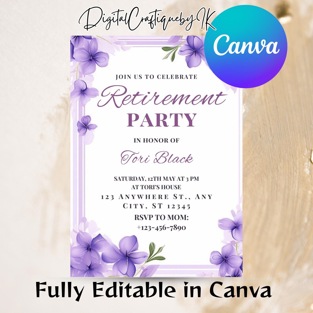 Editable Retirement Party Invitation Template - Floral Garden Theme ...