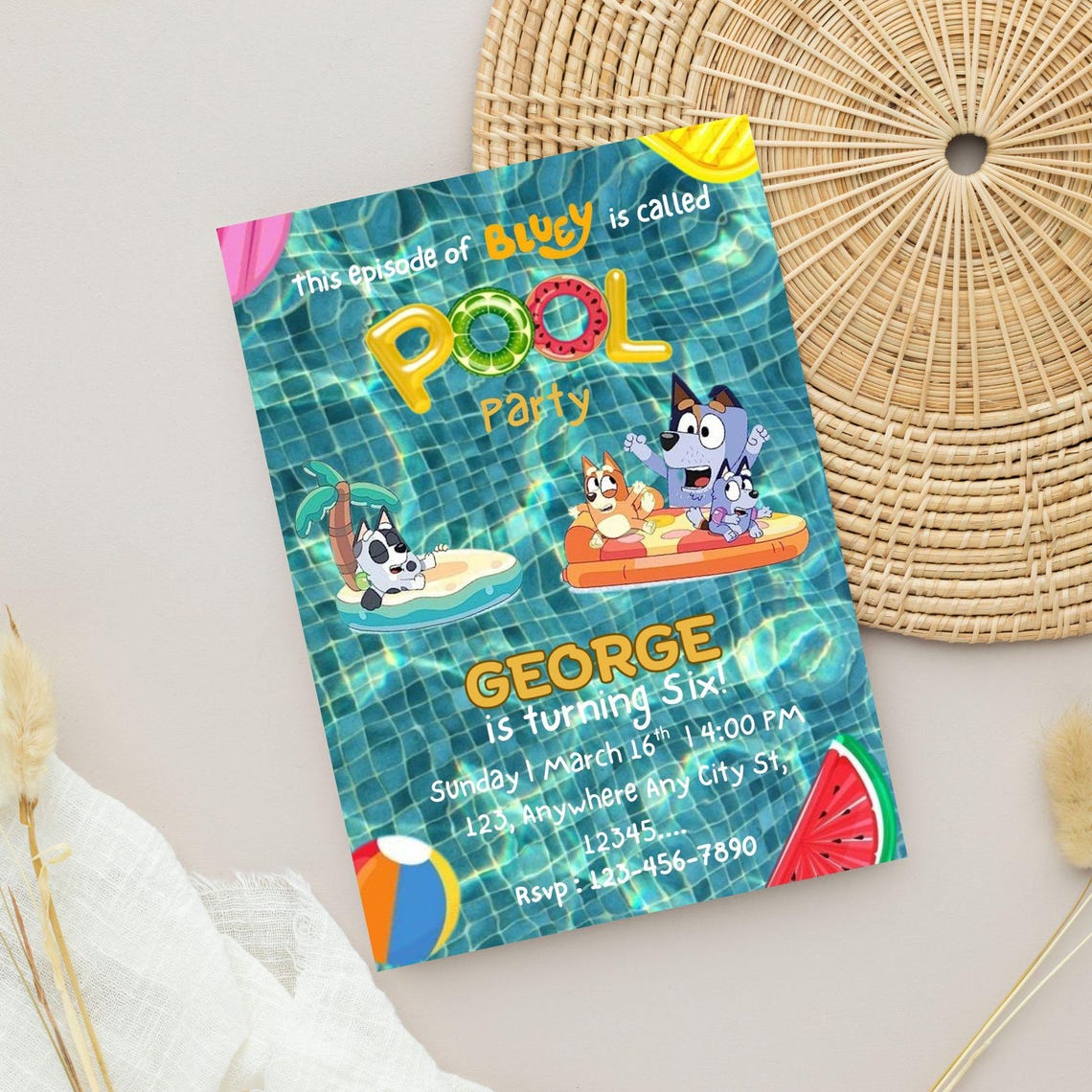 Bluey Pool Party Birthday Invitation, Bluey Birthday Invitation, Summer ...