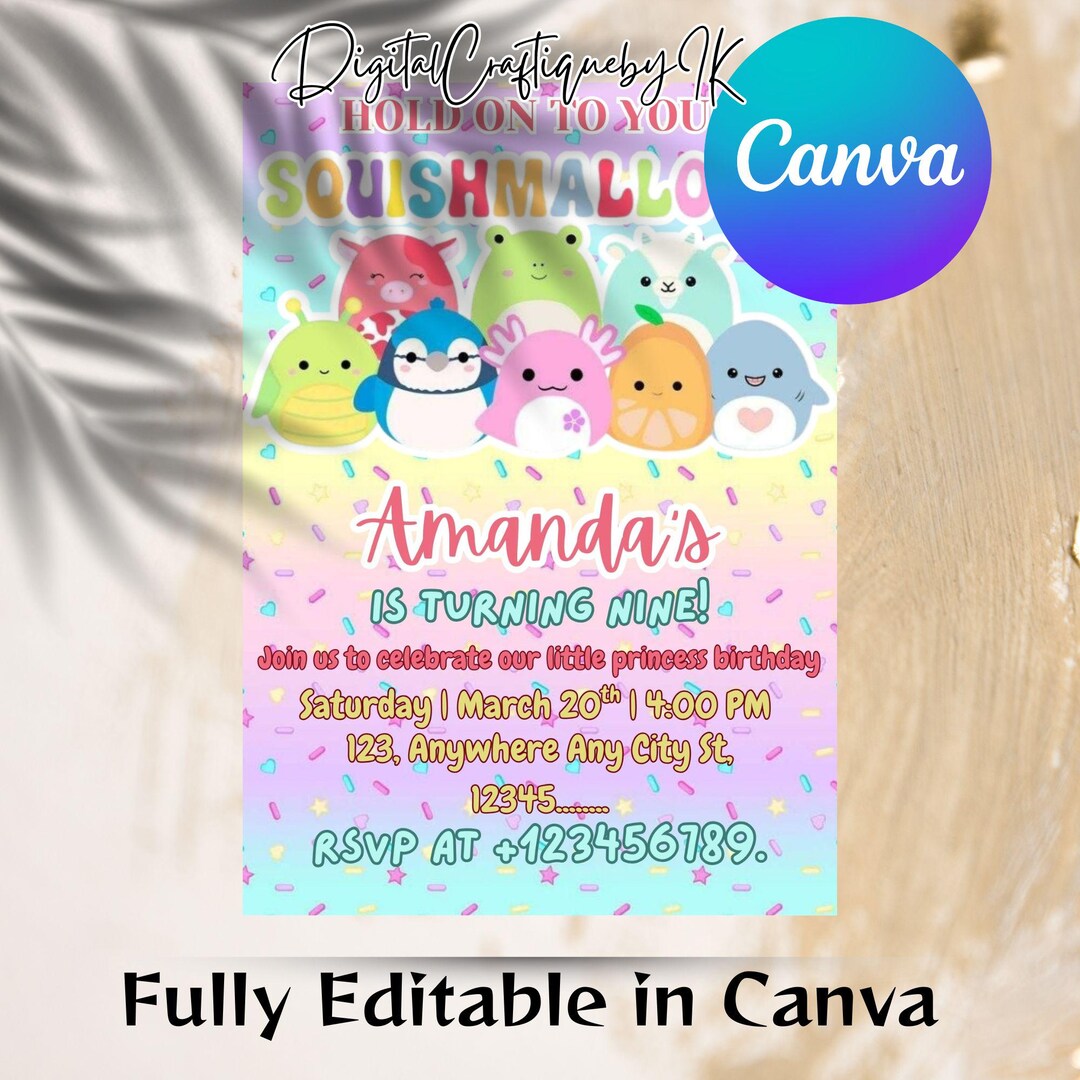 Squishmallow Editable Invitation, Printable Squishmallow Birthday ...